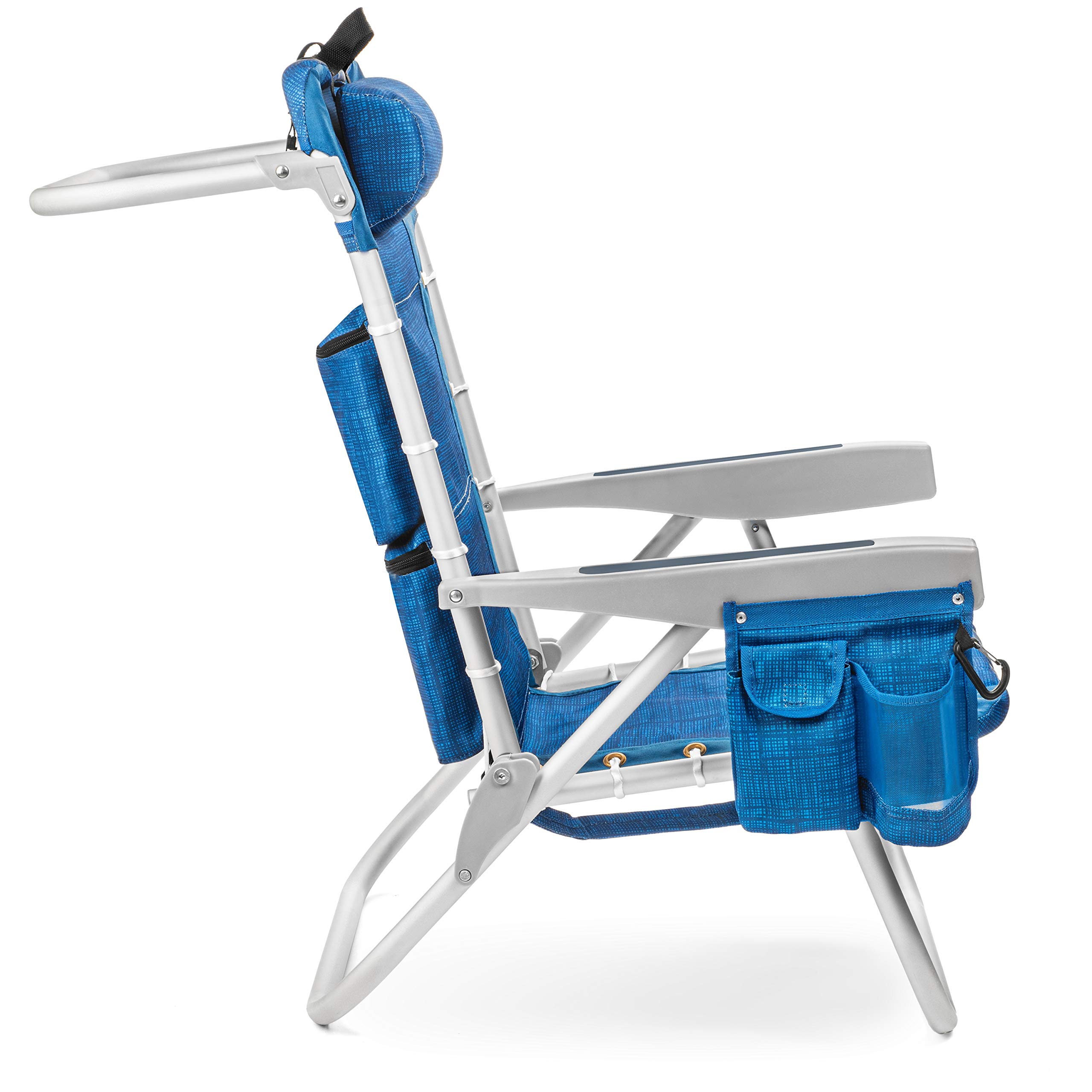 Homevative Folding Backpack Beach Chair with 5 Positions, Towel bar, Cooler Pouch, Storage Pouch, Cup Holder and Phone Holder