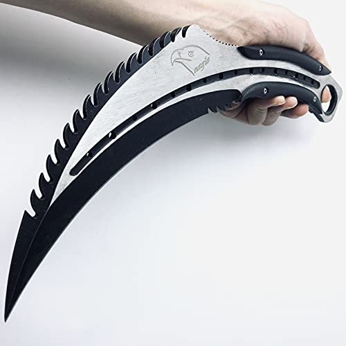 HOLYEDGE 13 Inch Heavy Duty Extra Large Eagle Karambit Fixed Blade Knife - 6.5 Inch Blade with Leather Sheath Full Tang D2 Tactical Survival Hunting CSGO Claw Knives (Black&White)