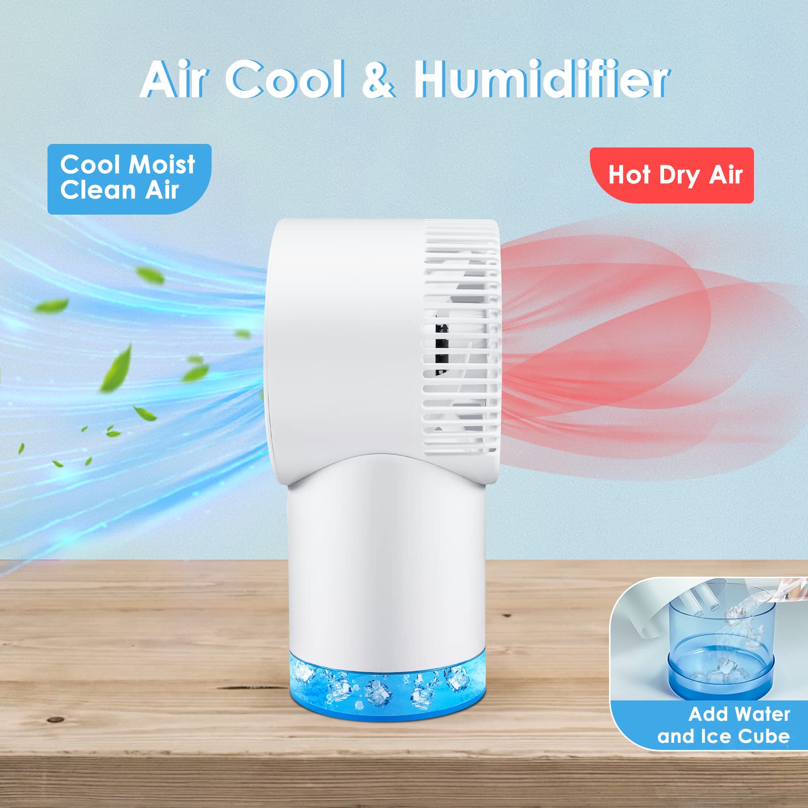 Mini Personal Air Cooler, Portable 3 Speed Evaporative Air-Cooler, Small Personal Air Conditioner with LED Light for Room, Bedroom, Office & Kitchen