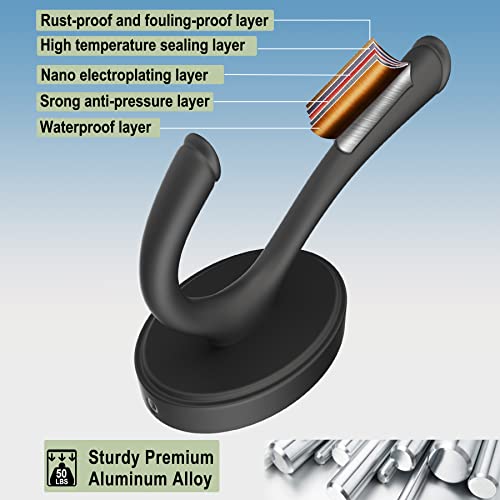TOFIIGREM Black Wall Hooks Towel Hook, Thick Aluminum Alloy Heavy Duty Coat Hooks for Hanging Key Robe Hat Backpack, Wall Mount Hooks Bathroom Kitchen Garage Hooks(6 Pack, Matte Black)