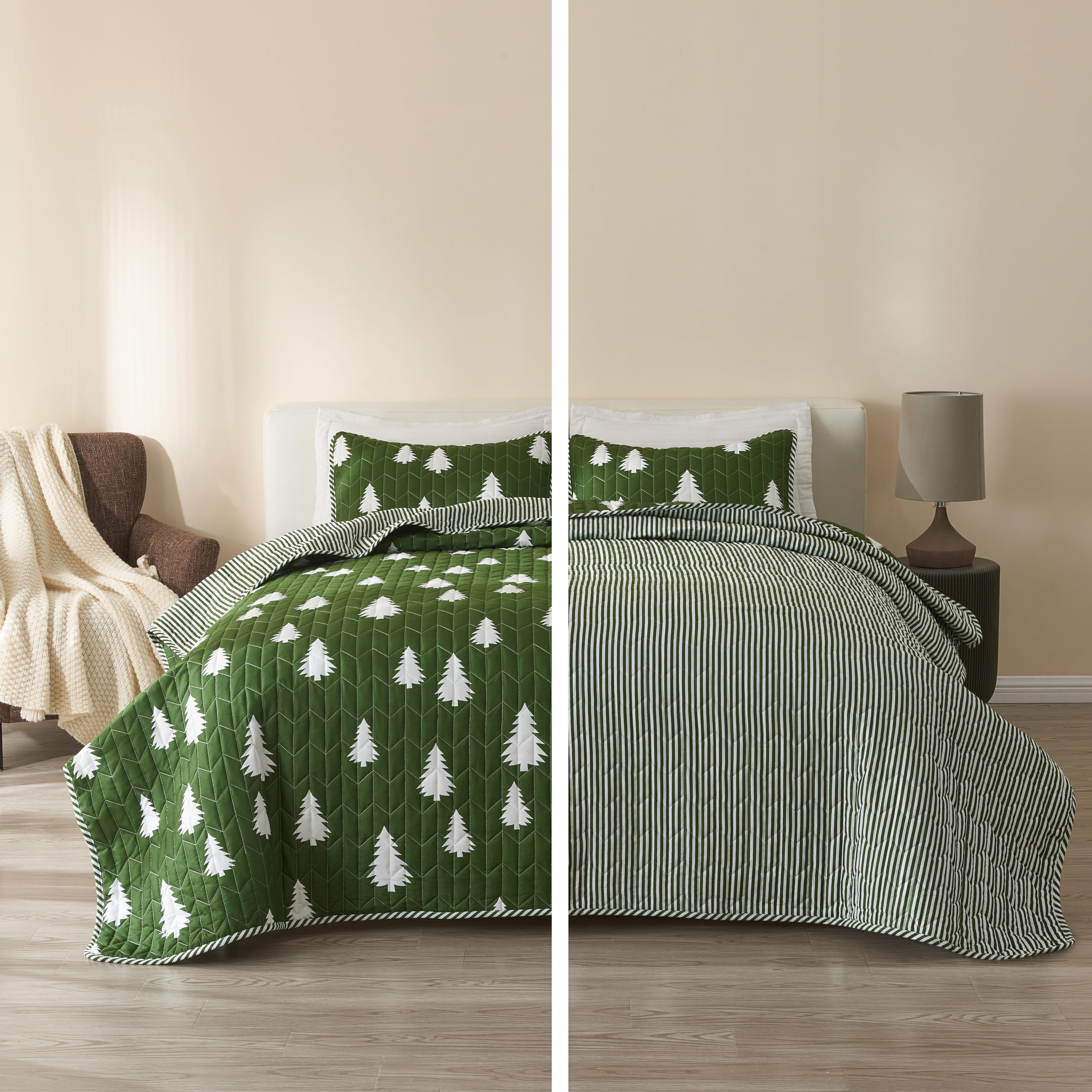 Great Bay Home Full/Queen Reversible Rustic Lodge Olive Bedspread Quilt with Shams - All Season Cabin Coverlet Bedding Set (includes 1 Quilt, 2 Pillow Shams)