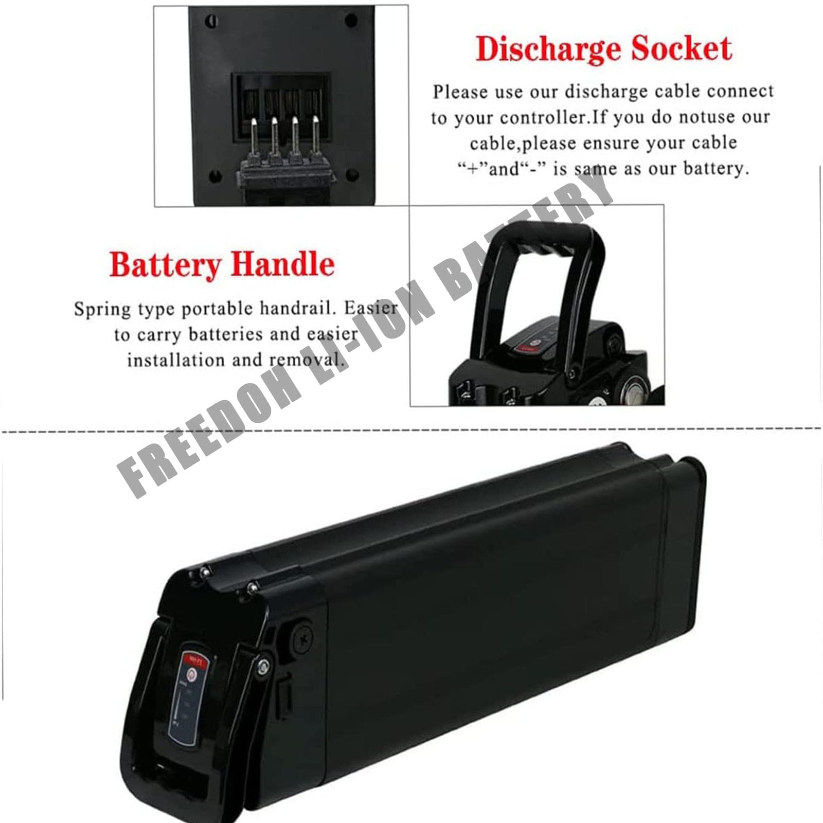 FREEDOH E-Bike Battery 48V Lithium Ion Ebike Battery Pack 8Ah 10Ah 13Ah 15Ah 17.5Ah 20Ah Replacement Li-ion Battery for 250-1000W Motors with Charger,48v,10Ah
