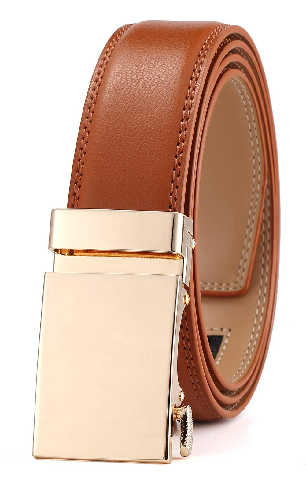 guvoosm Men's Belt Ratchet Leather Dress Suit Casual Jeans Belts -Trim to fit-35cm wide-505-TAN-110