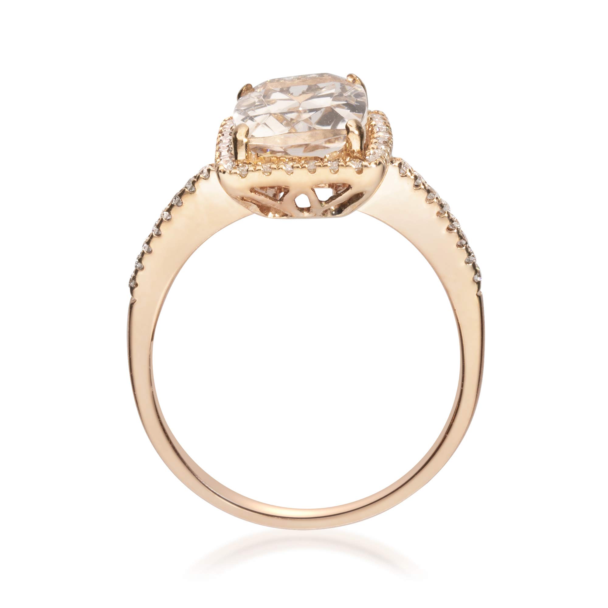 Gin & Grace 10K Rose Gold Genuine Morganite Ring with Diamonds for women | Ethically, authentically & organically sourced (Cushion-cut) shaped jewelry for her | Morganite Ring for women