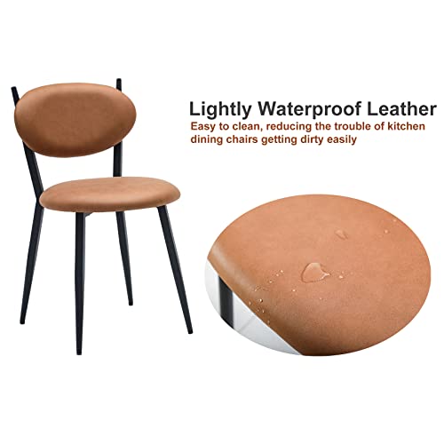 ZHNT Cognac Colour Vegan Leather Upholstered Modern Dining Chairs,Metal Legs for Kitchen Dining Room Chair,Bedroom,Living Room Chairs Set of 2 (Brown)