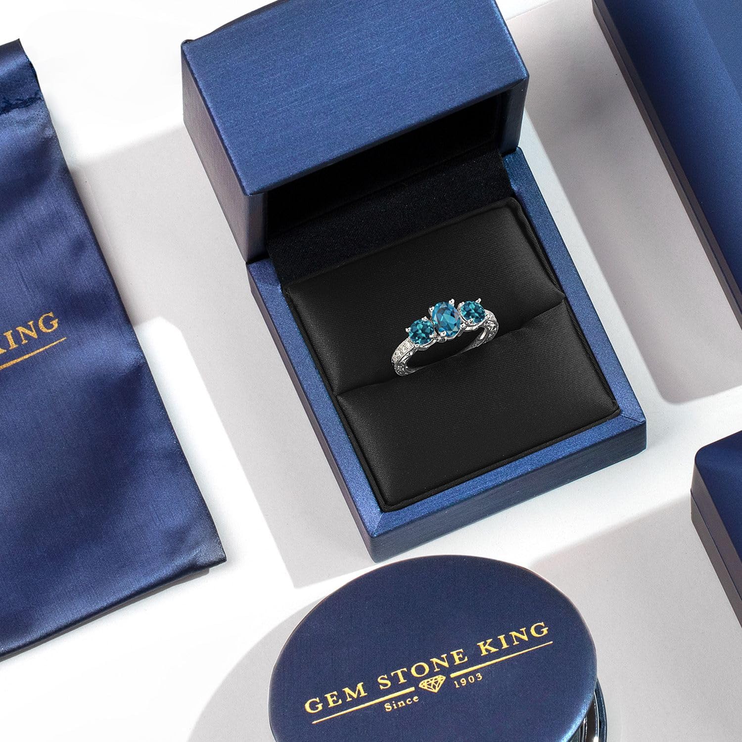 Gem Stone King 925 Sterling Silver London Blue Topaz Ring For Women (2.02 Cttw, Gemstone Birthstone, Available In Size 5, 6, 7, 8, 9)