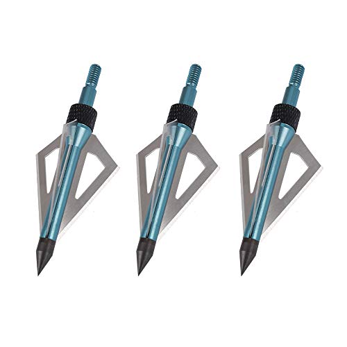 Hunting Broadheads, 12PK 3 Blades Archery Broadheads 100 Grain Screw-in Arrow Heads Arrow Tips for Crossbow and Compound Bow Blue (Pack of 12)