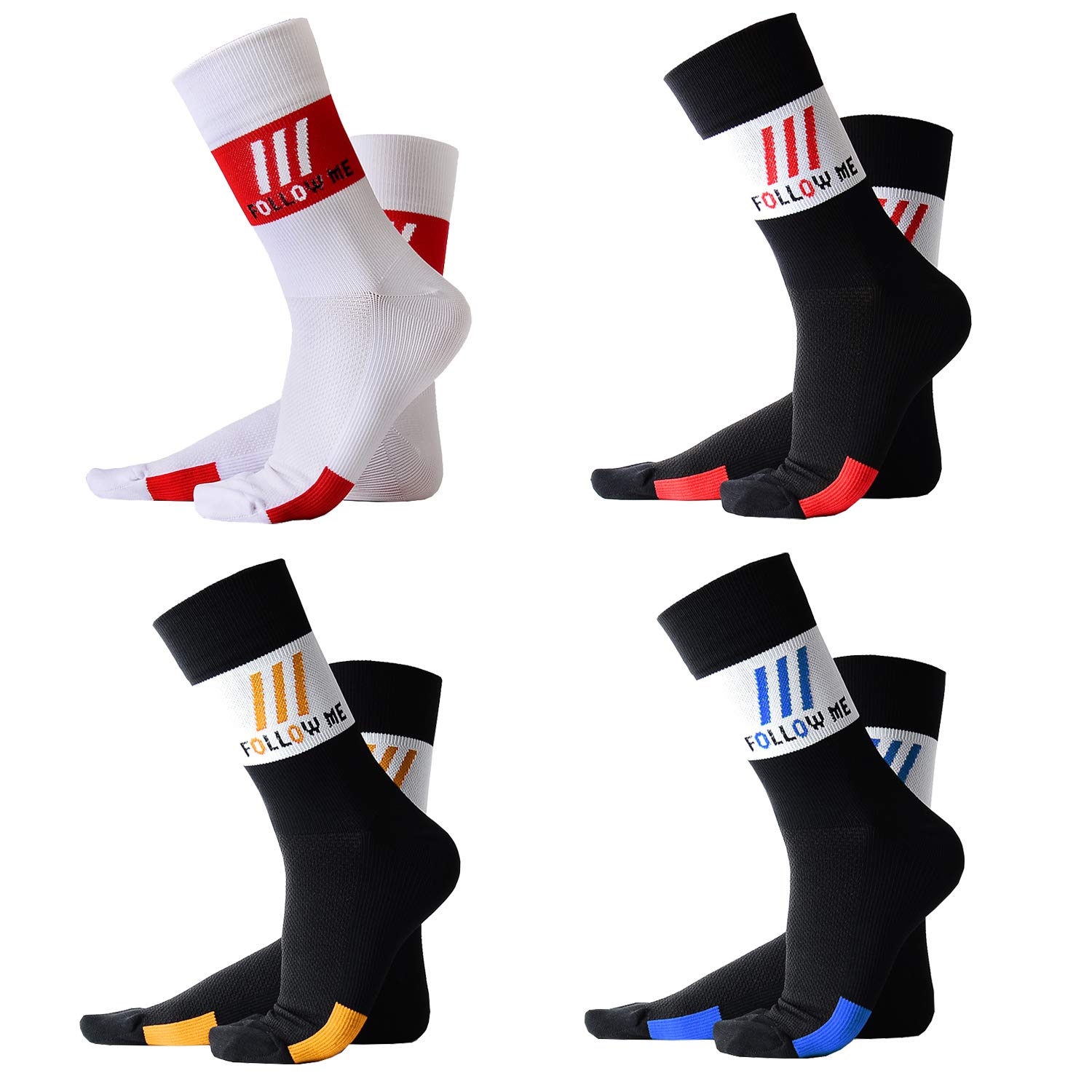 GUUMOR Cycling Socks for Mens Moisture Wicking Snug Compression Running Socks 4 Pack L/XL