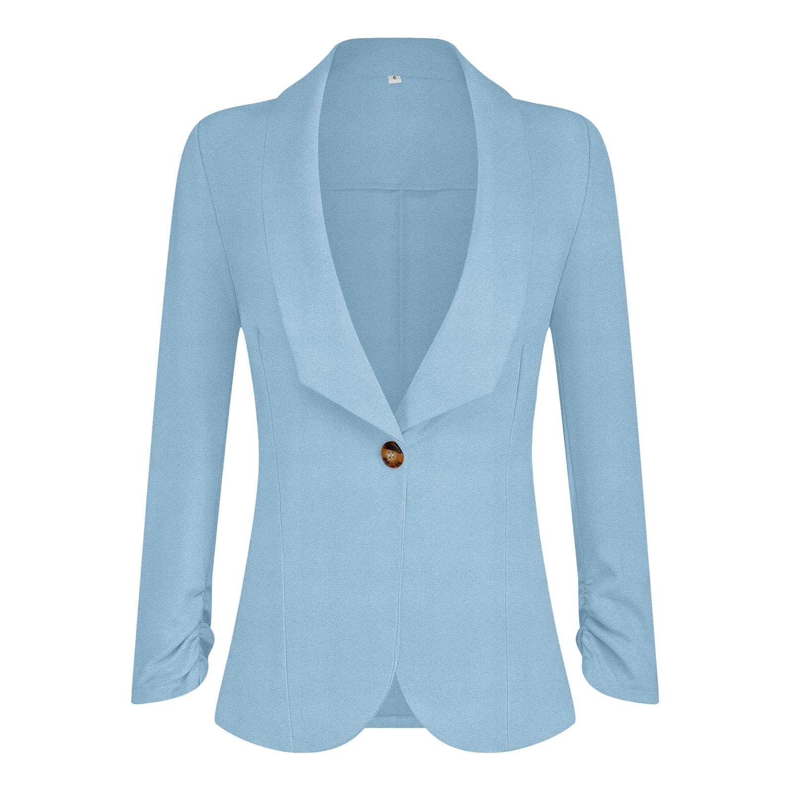 GRECERELLE Blazer Jacket for Women 3/4 Ruched Sleeve Business Casual Outfits Open Front Cropped Blazer Grey Blue-18