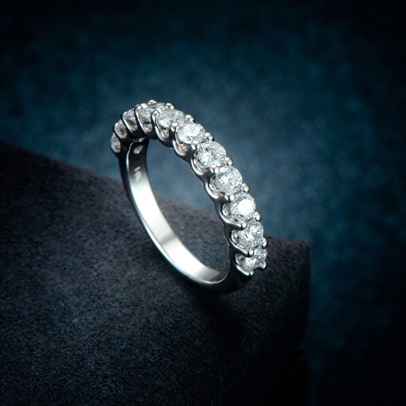 HAFEEZ CENTER 3mm Rhodium Plated Sterling Silver Half Eternity Moissanite Wedding Band Ring (7)