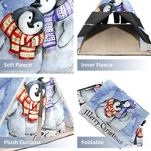 RATGDN Small Pet Hideout Merry Christmas Penguin Watercolor Hamster House Guinea Pig Playhouse for Dwarf Rabbits Hedgehogs Chinchillas