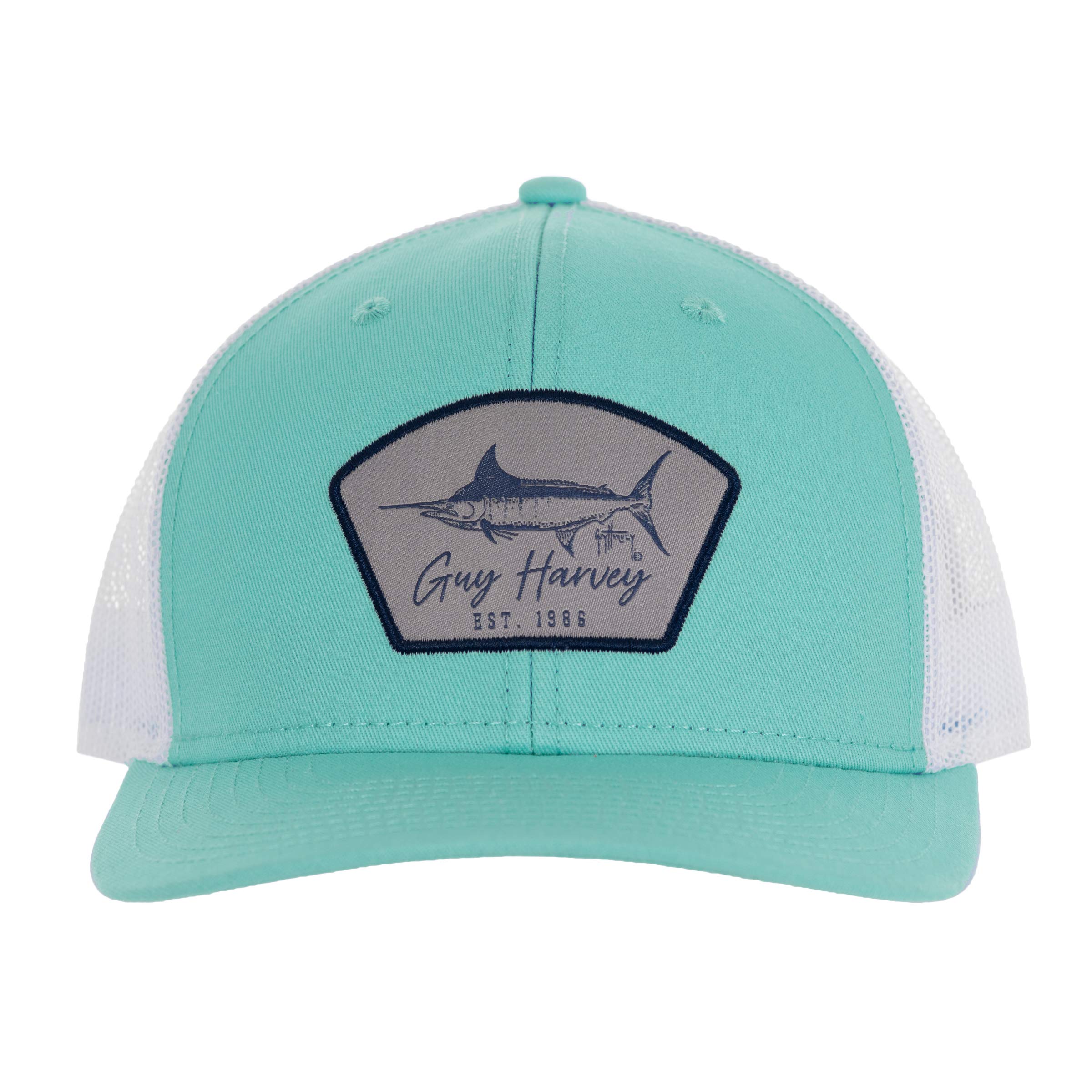 Guy Harvey Men's Billfish Patch Mesh Trucker Hat, Heather Royal, One Size