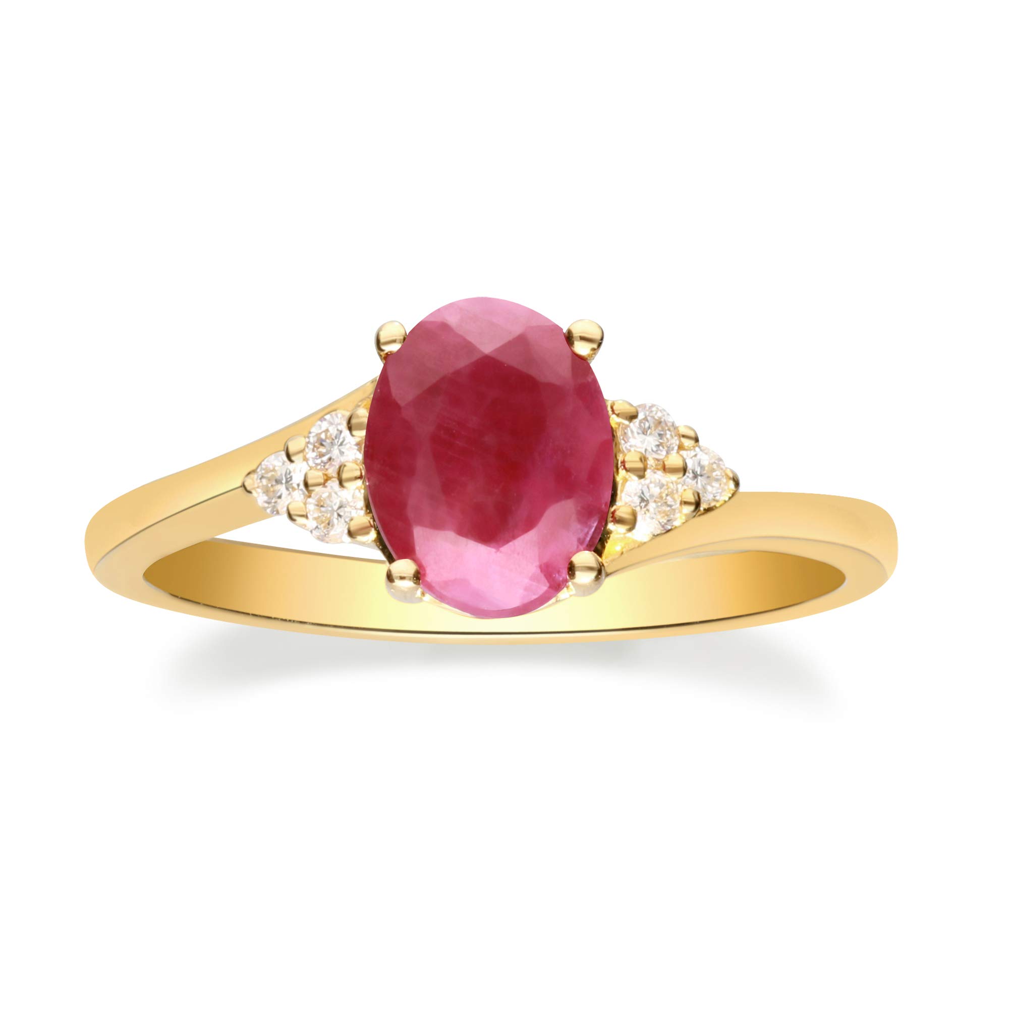 Gin & Grace 10K Yellow Gold Wedding Engagement Genuine Ruby & Diamond (I1,I2) (Size 7) Propose Promise Ring for Women
