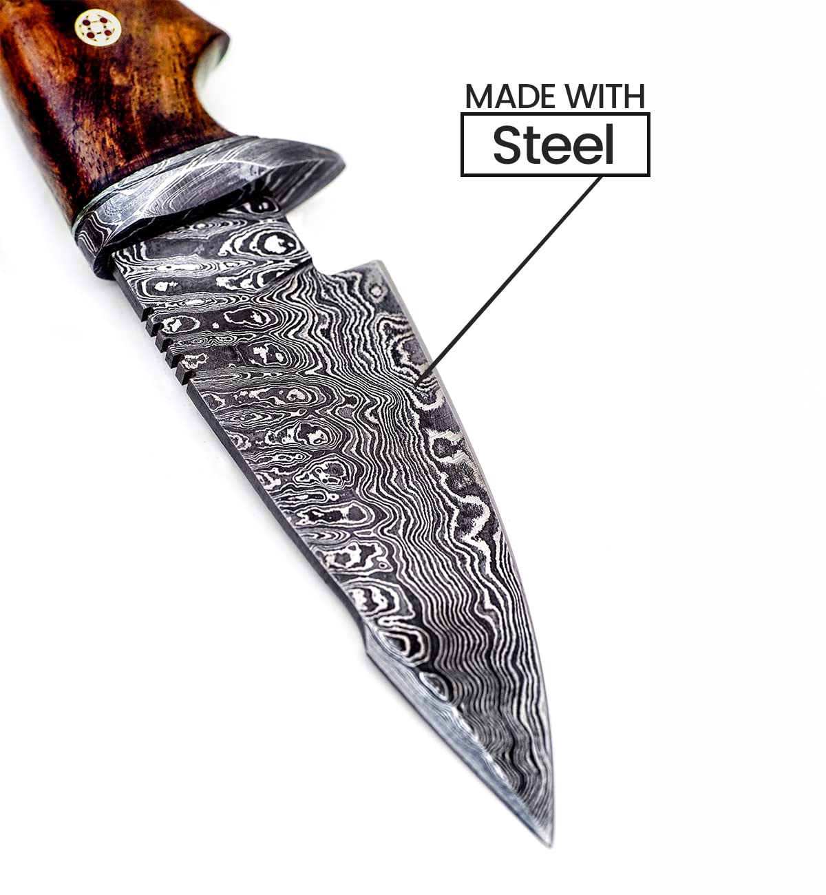 Hunting Knife 10-Inch Handmade Damascus knife & Blade Sharpener | Fixed Blade Knife with Sheath | Survival Knife with Non-Slip Walnut wood Handle | Tactical knife for self defense