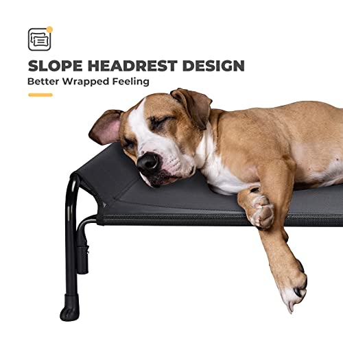 Veehoo Elevated Dog Bed, Outdoor Raised Dog Cots Bed for Large Dogs, Cooling Camping Elevated Pet Bed with Slope Headrest for Indoor and Outdoor, Washable Breathable, Large, Black, CWC2204