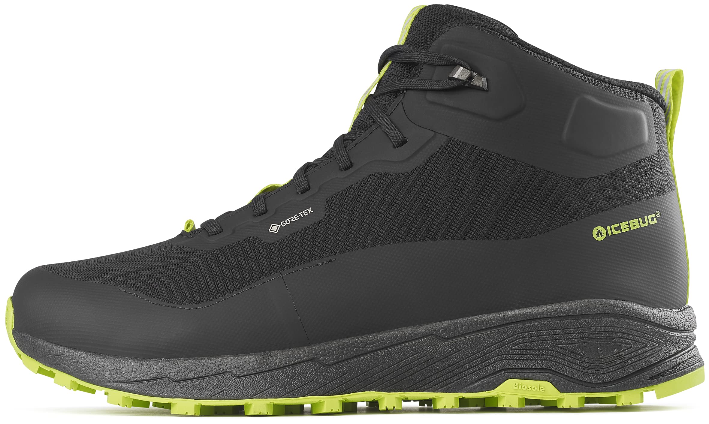 Icebug Mens Haze Mid Biosole GTX Midcut Hiking Shoe with Grip Sole, Black/Poison, 10.5