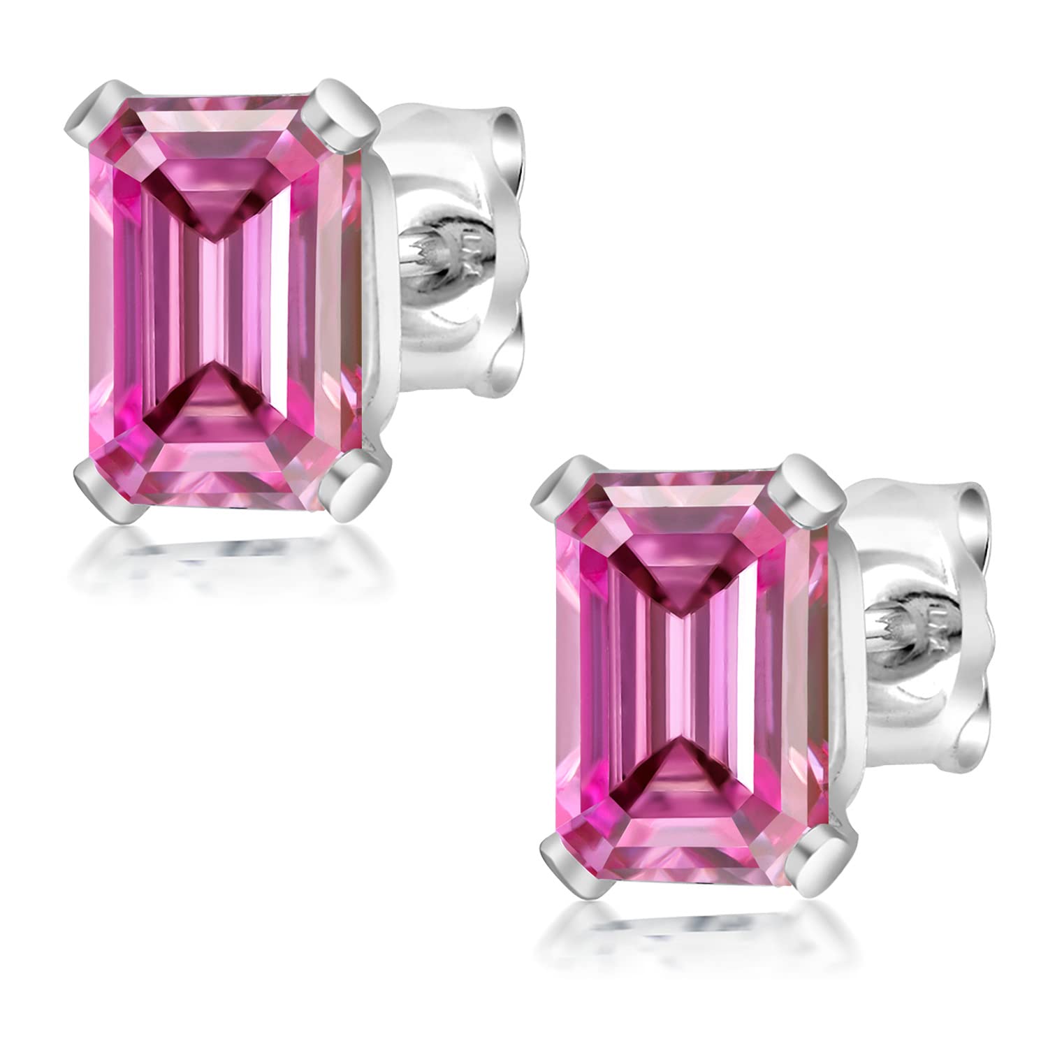 Gem Stone King 925 Sterling Silver Pink Moissanite Stud Earrings For Women (1.14 Cttw, Emerald Cut 6X4MM)
