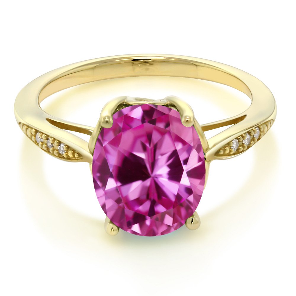 Gem Stone King 14K Yellow Gold 10X8MM Oval Gemstone Birthstone and White Diamond Engagement Ring | Wedding Anniversary Promise Gold Ring For Women | Size 5,6,7,8,9