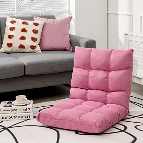 Giantex Floor Sofa Chair Video Gaming Chair with 14 Adjustable Position, Padded Back Support Floor Cushioned Seat, Folding Lazy Chair for Meditation, Reading, Watching, Living Room Recliner(Pink)