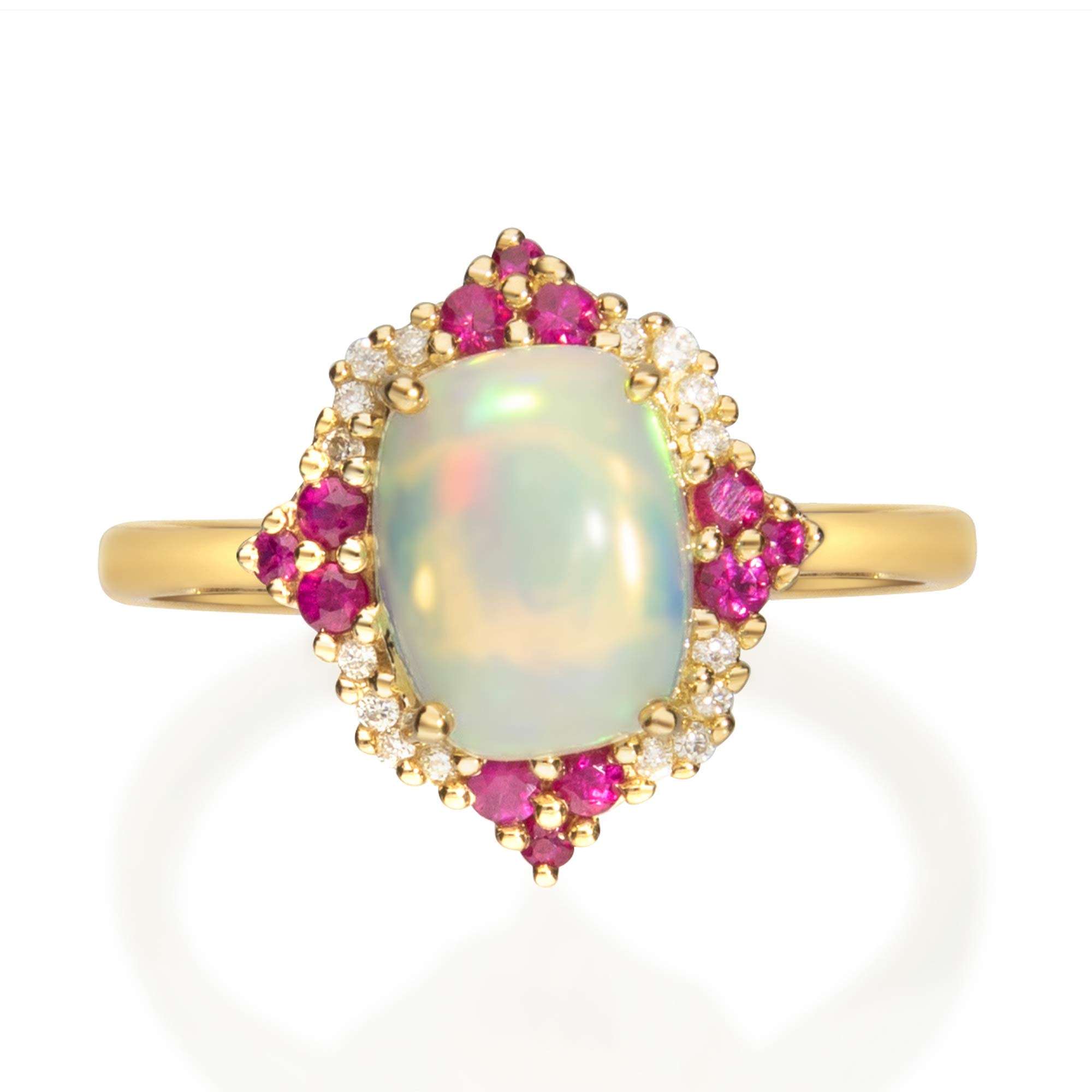 Gin & Grace 14K Rose Gold Natural Ethiopian Opal Ring with Real Diamonds for Women | Ethically, authentically & organically sourced (Cushion) Shaped Opal Jewelry for her | Opal Ring for Women