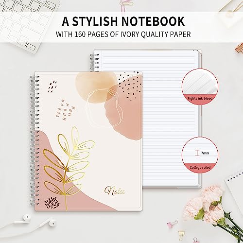 SUNEE Large Spiral Notebook, Journal For Women, Aesthetic Cute Abstract Notebook with Pockets, Flexible Cover, College Ruled Paper, 11" x 8-1/2", 80 Sheets - 160 Pages, for Work, School Supplies