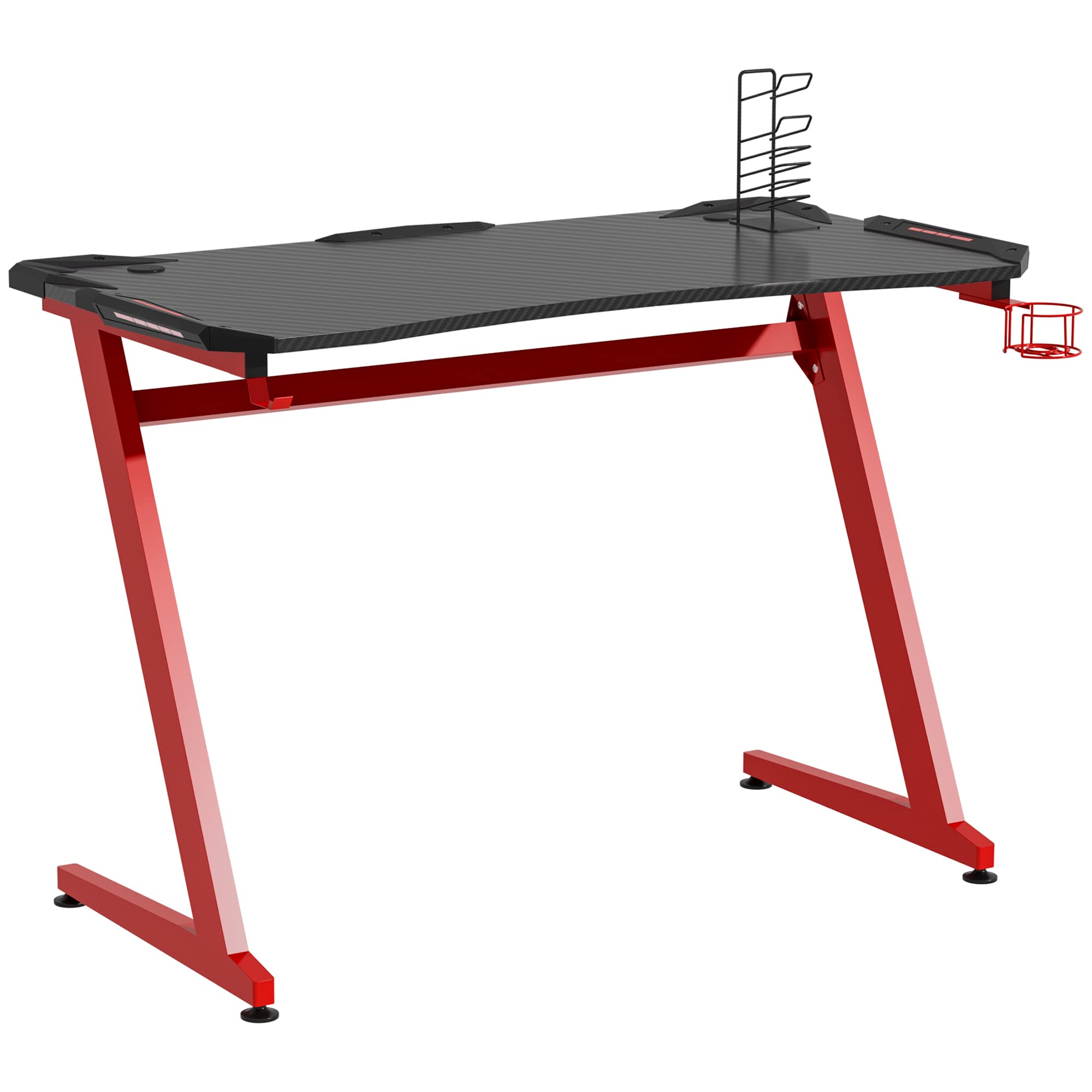 HOMCOM 48 Inch Gaming Desk with Large Tabletop, Racing Computer Desk with Cup Holder and Headphone Hook, Black/Red