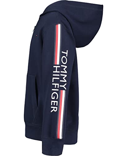 Tommy Hilfiger Boys' Long Sleeve Fleece Full Zip Hoodie, Navy Blazer Signature Stripe, 6