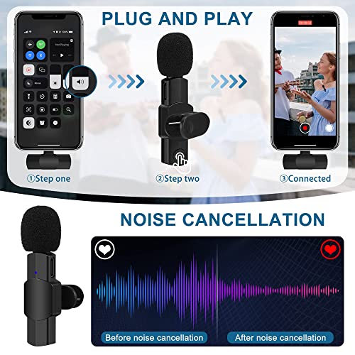GRTPRTS Wireless Microphone for iPhone iPad, Lavalier Microphone for Video Recording, TikTok Facebook Live Steam, Youtubers, Vloggers, Interview, Clip-on Plug & Play Lapel Mic Auto-sync