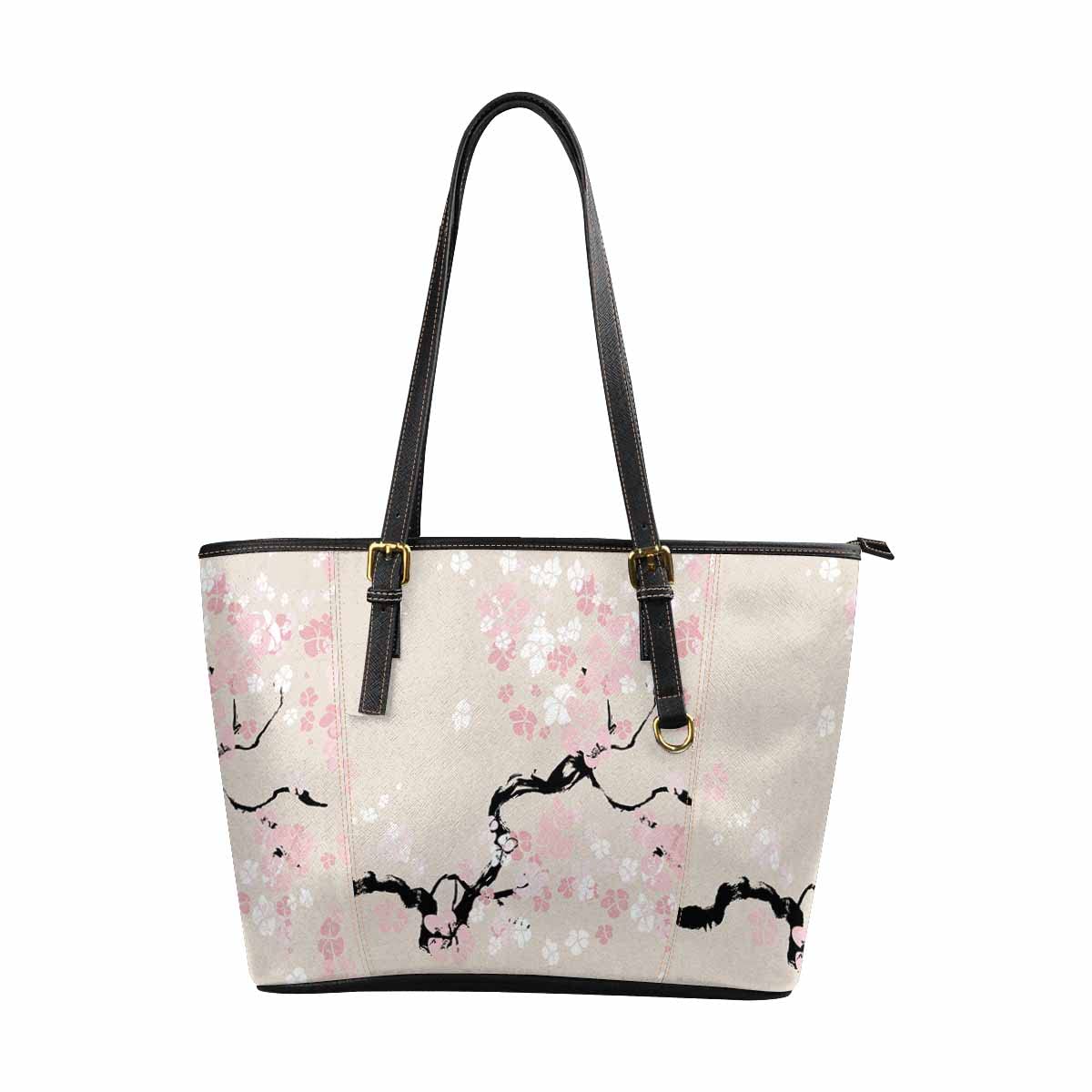 InterestPrint Cherry Blossom PU Leather Tote Women Shoulder Handbag