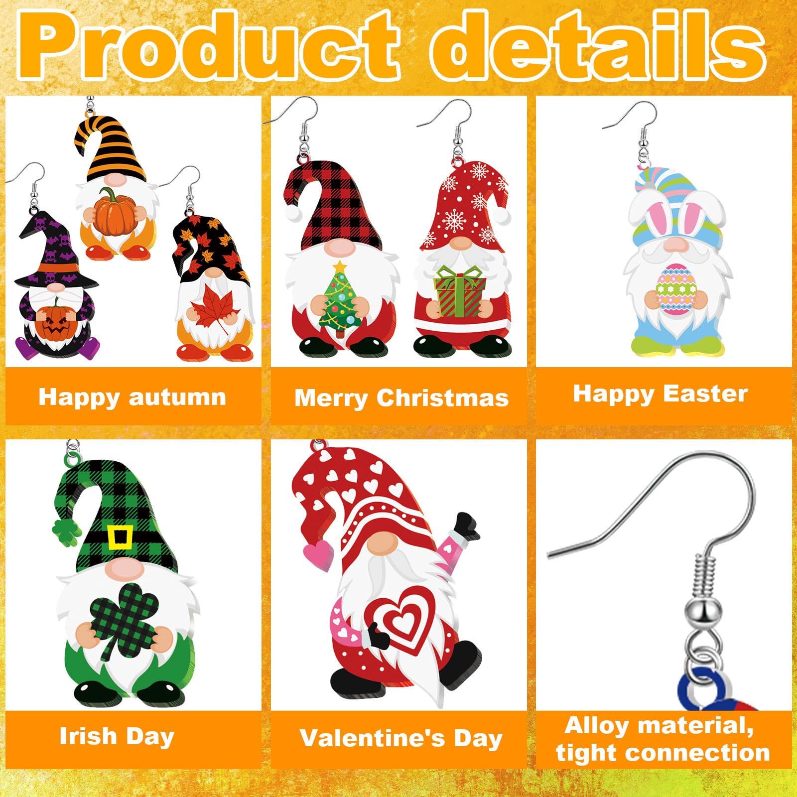 Glenmal 9 Pairs Fall Gnome Earrings for Women Thanksgiving Halloween Jewelry Gift Holiday Women's Acrylic Drop and Dangle Earrings(Festive Style)