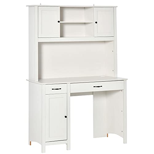HOMCOM Computer Desk with Hutch, Home Office Workstation with Storage Shelves Drawers Cabinets, White