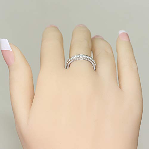 Gixaxak 925 Sterling Silver Cubic Zirconia Full Eternity Stackable White Clear CZ Eternity Ring Anniversary Wedding Engagement Band Ring Size 6-10 7