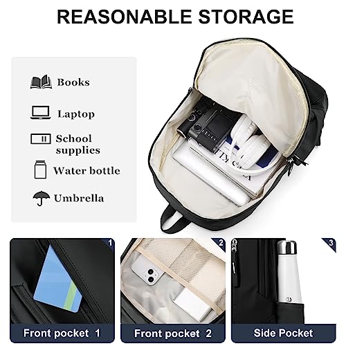 weradar Black Backpack For High School Women,Waterproof Middle School bag For Teen Girls Boys,Casual Daypack Bookbag Lightweight College Backpack For Men