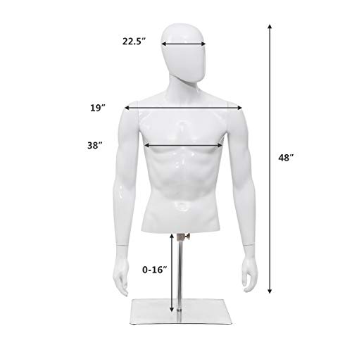 Giantex Male Mannequin Torso Adjustable Height Detachable Arms Dress Form Display w/ Metal Stand, Bright White