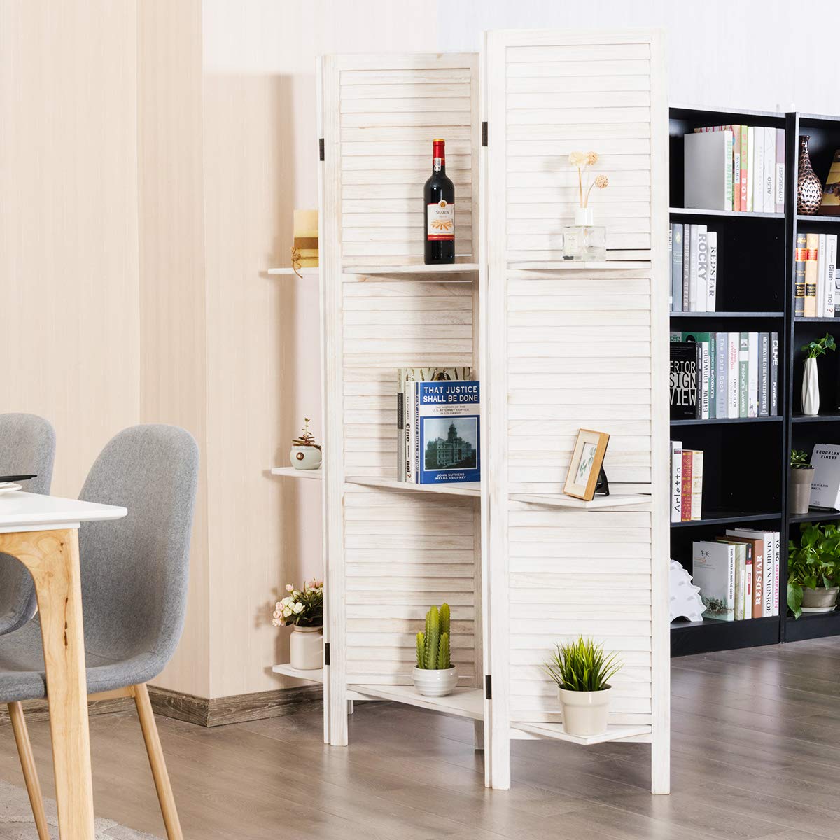 Giantex Room Divider with Shelves, 4 Panel Room Dividers and Folding Privacy Screens, Room Separators Divider Wall, Divider for Room Partition Separation, 5.6Ft Foldable Room Divider Screen, White