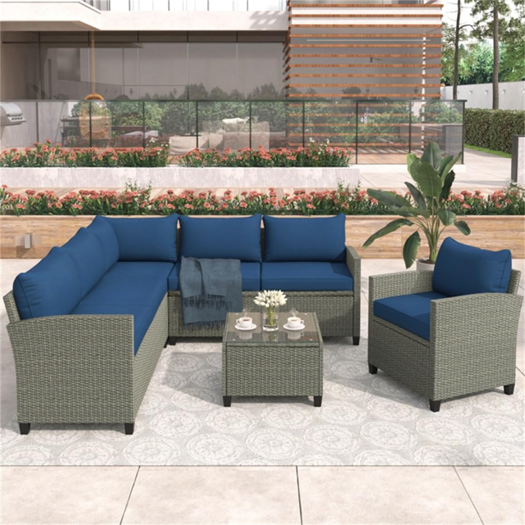 Generic Patio Furniture Set, 5 Piece Outdoor Conversation Set,with Coffee Table, Cushions and Single Chair (Color : E, Size : As Shown)