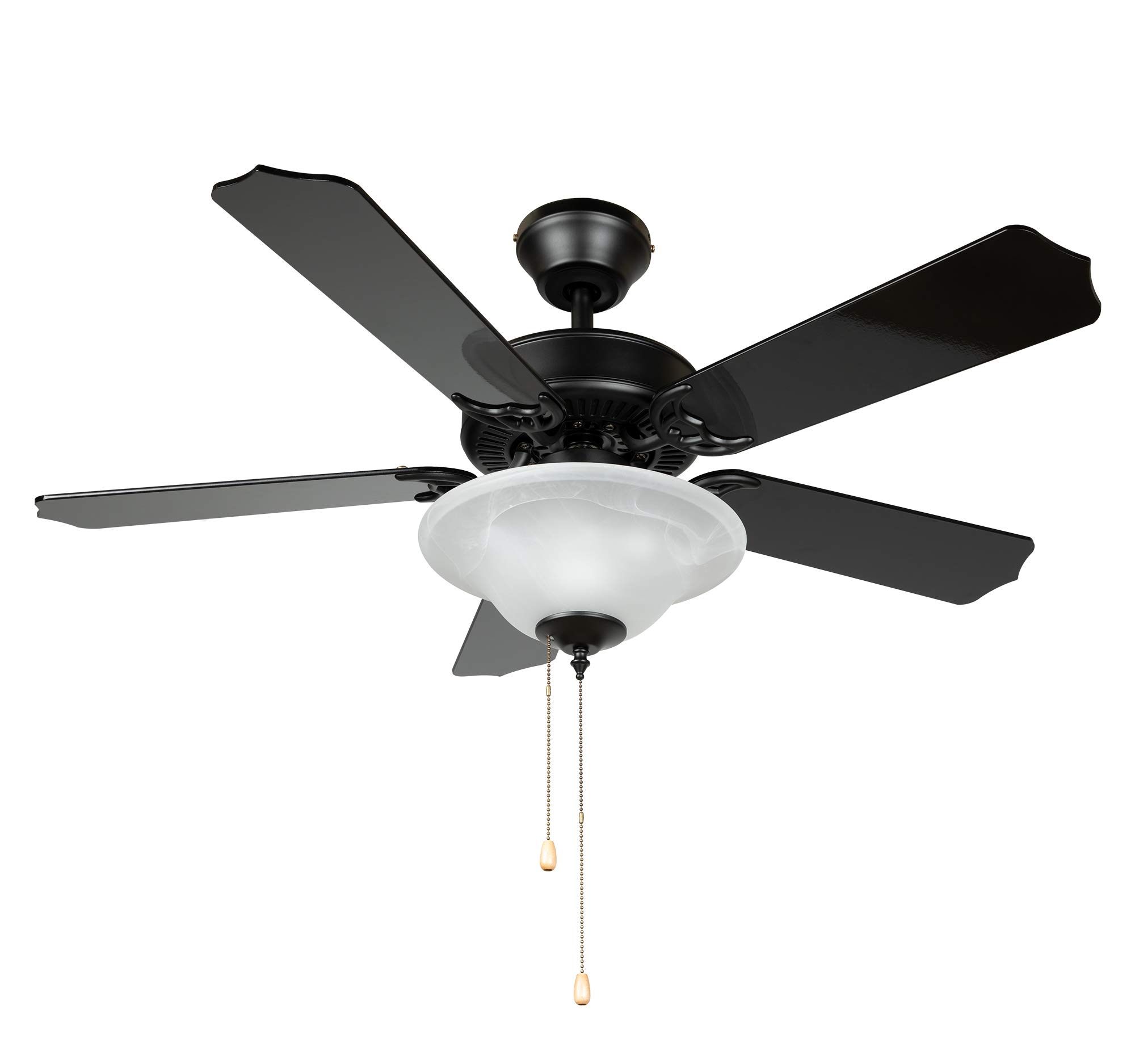 Hyperikon 42 Inch Ceiling Fan, 55W, Remote Control and Pull Chain, Black Fixture, 5 Blades, Frosted Dome Light, Black