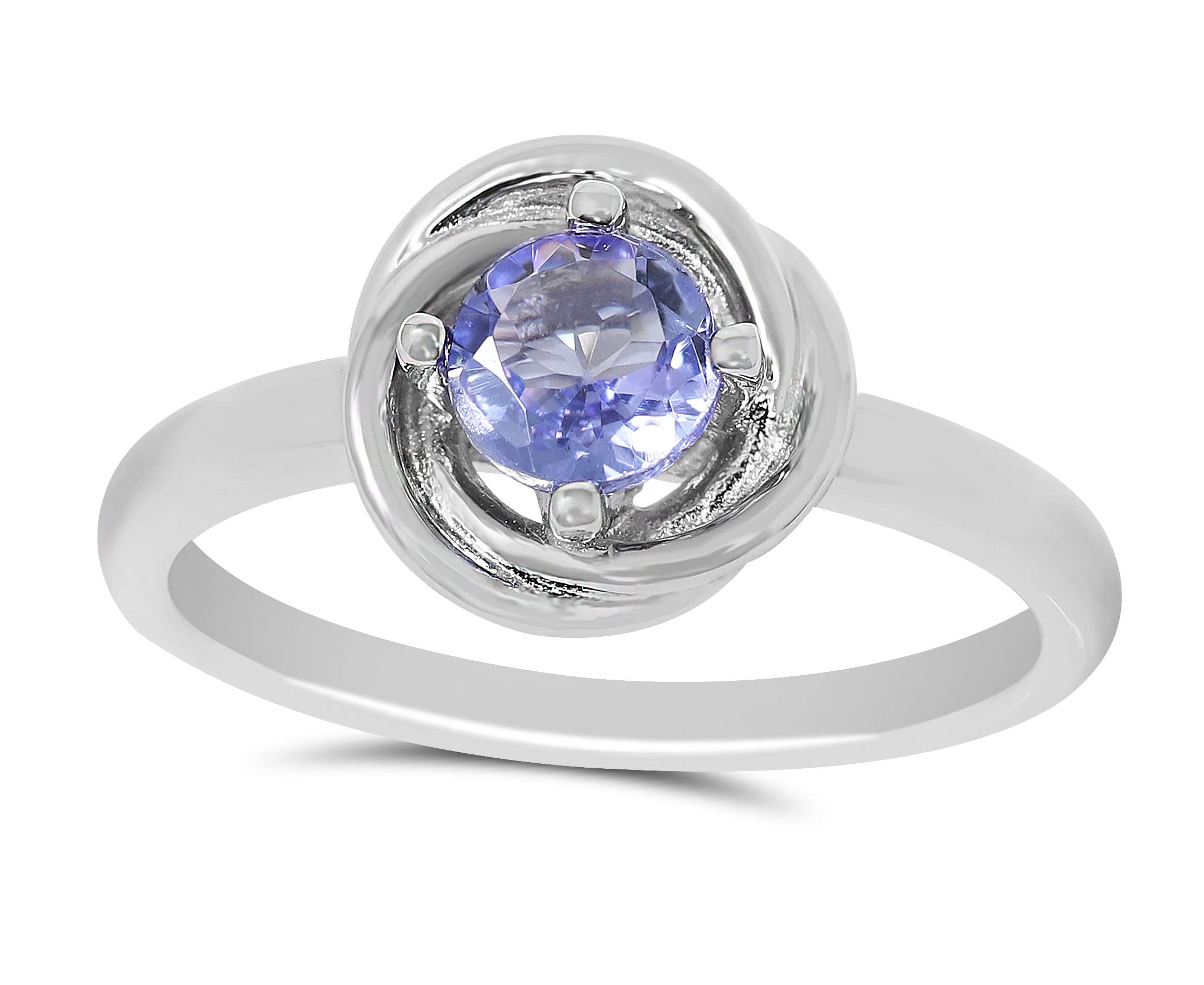 KOKAV 925 Sterling Silver Genuine Tanzanite 1Ct Round Flower Ring. Size 7