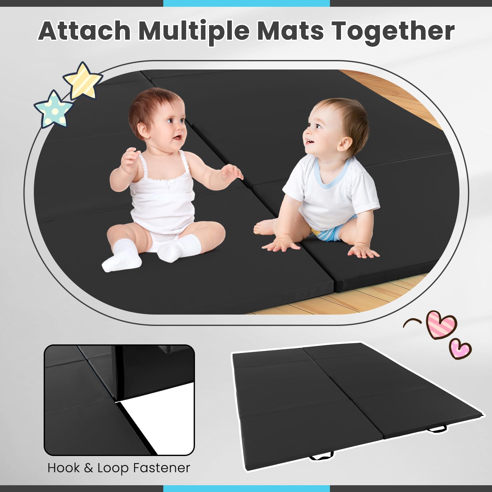 Giantex 4'x10'x2" Gymnastics Mat Folding Panel Thick Gym Fitness Exercise Christmas Gift (Black)