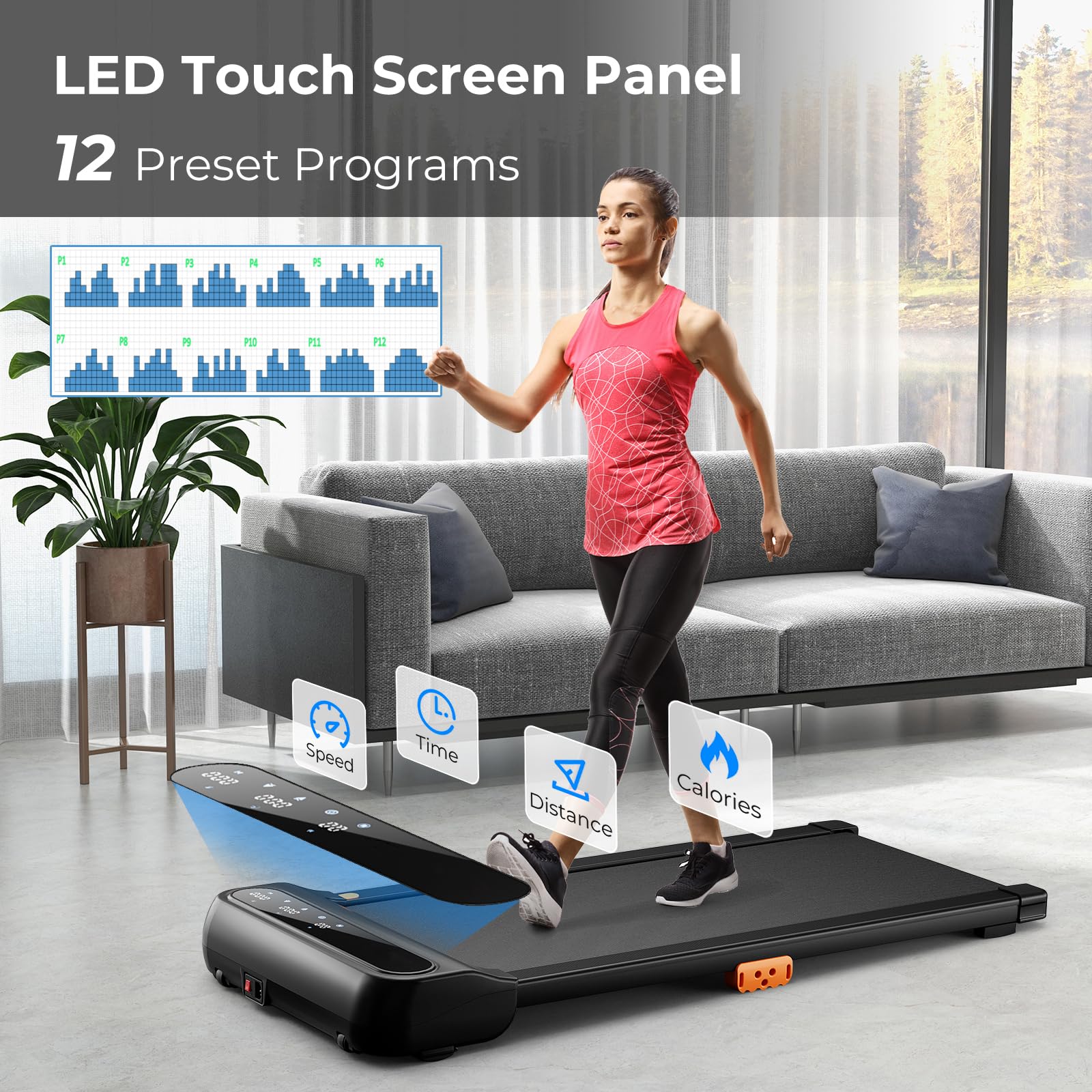 GYMAX Walking Pad, 2 in 1 Under Desk Treadmill for Home with Watch Remote Control, LED Display, 12 Preset Programs & Pause Function, Portable Compact Running Treadmill for Office Small Space