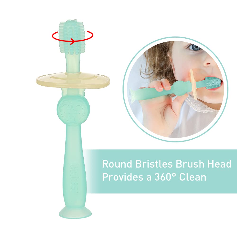 haakaa Baby Toothbrush Baby - 360° Food Grade Silicone Toothbrush for Baby 6M Toothbrush with Shield & Base Design, 1pc (Blue)