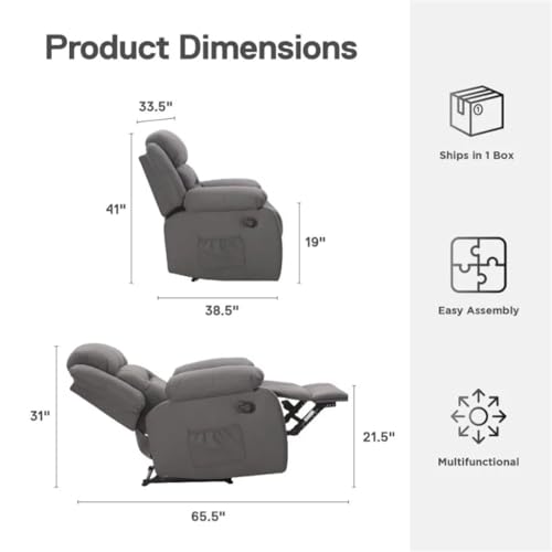 Generic Recliner with Cupholder, Gray High Backrest Manual Recliner