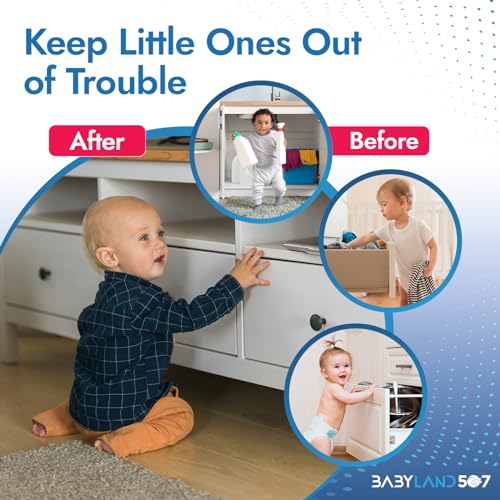 Invisible Drawer Safety Child Proof Cabinet Latches - 12Pack Drawer Locks Baby Proofing Cupboard Child Safety Latch with 2Pack Toddler Proofing Strap Locks - Easy to Install Baby Proof Cabinet Latches