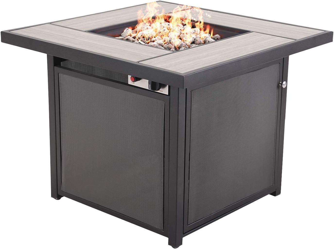 Grand Patio Outdoor 32 Inch Fire Pit Table Ceramic Tile Tabletop Propane Square Gas Fire Table with Cover/Lid for Patio Up to 40,000 BTU Heat
