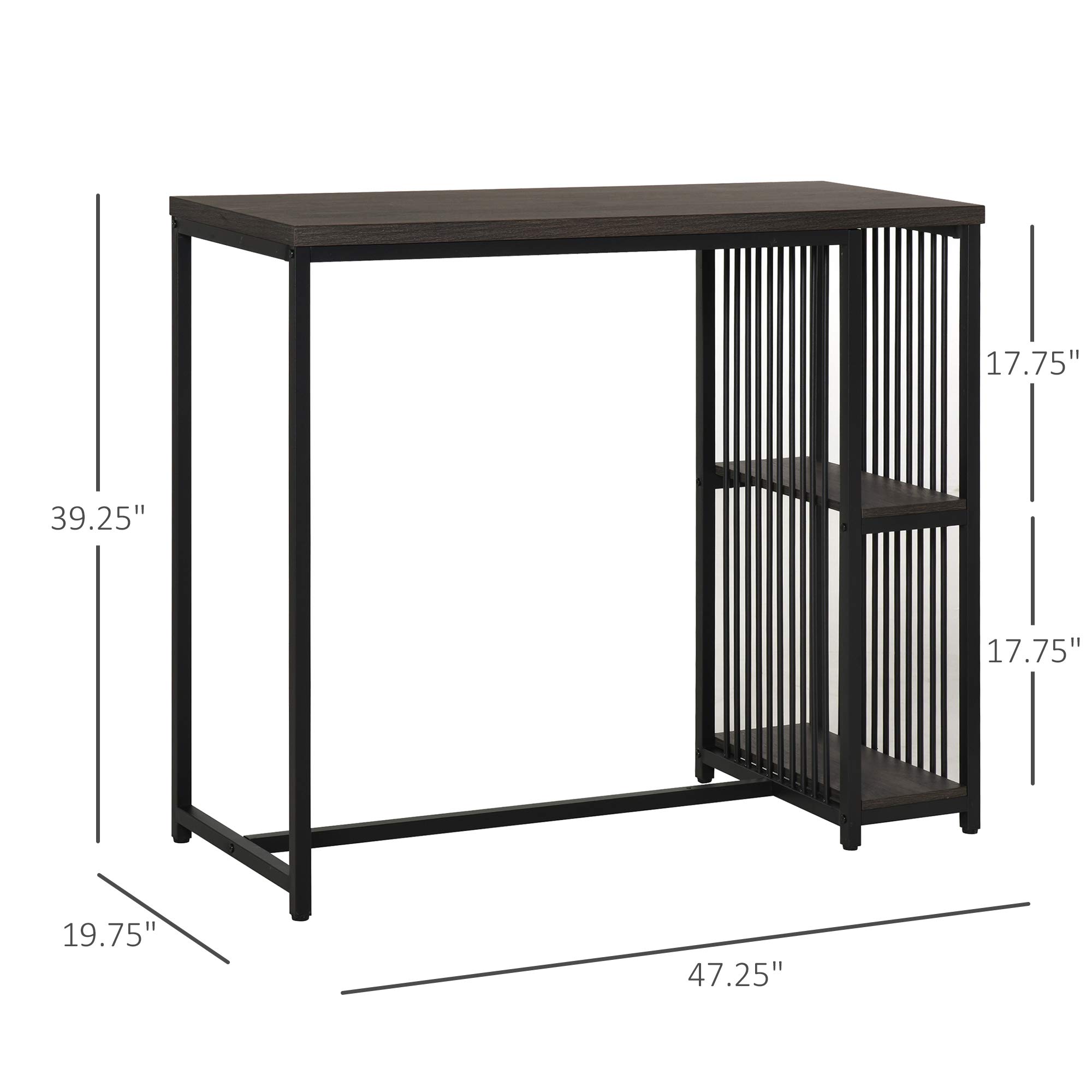 HOMCOM Industrial Steel Tube Bar Table with Wood Top, Steel Frame, 2-Tier Storage Shelf, Adjustable Footpad, Pub Table for Kitchen Dining Room, Walnut