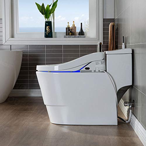 WOODBRIDGE White Luxury, Elongated One Piece Advanced Bidet, Smart Toilet Seat with Temperature Controlled Wash Functions and Air Dryer T-0737