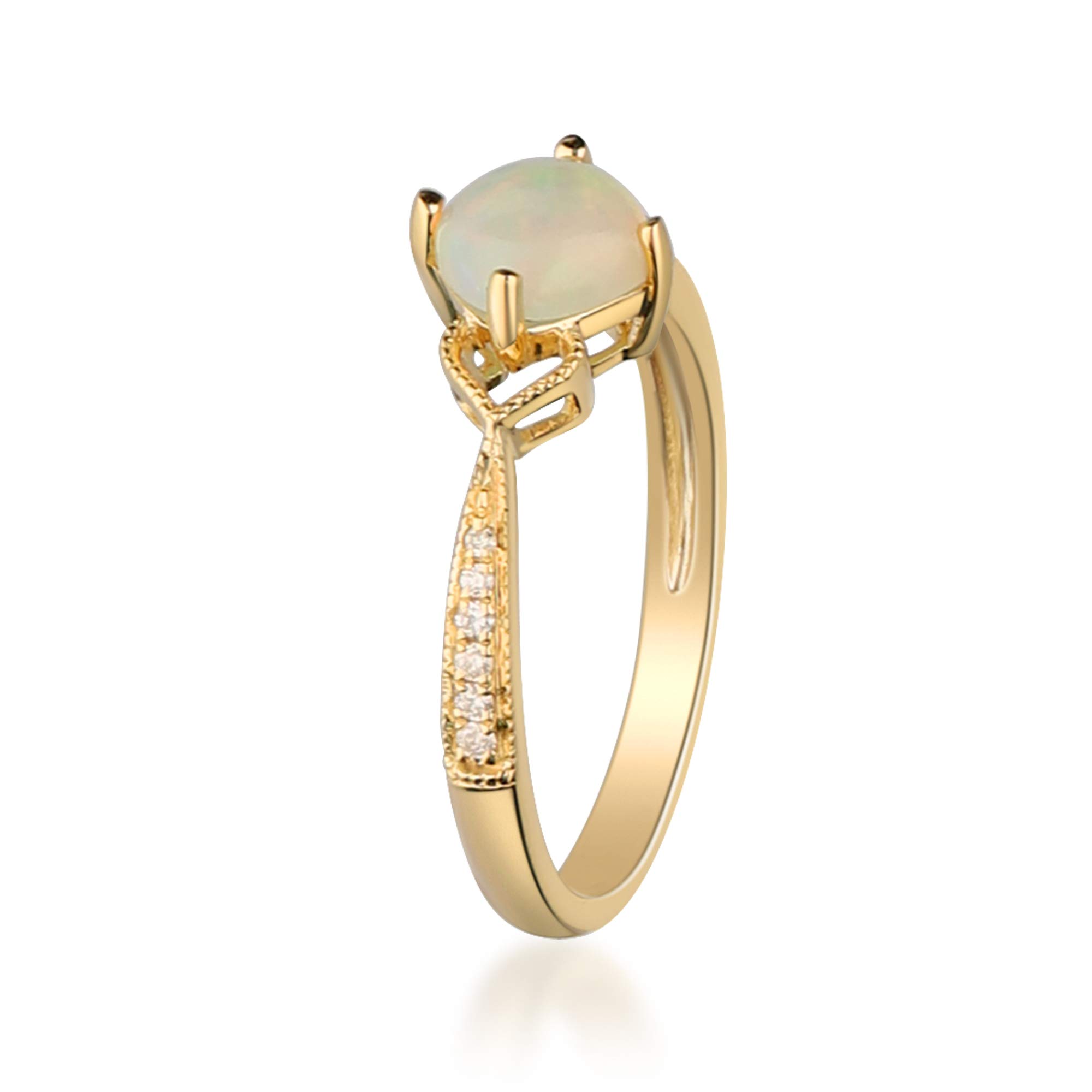 Gin & Grace 14K Yellow Gold Natural Ethiopian Opal Ring with Diamonds for women | Ethically, authentically & organically sourced (Cushion) shaped opal jewelry for her | Opal Ring for women