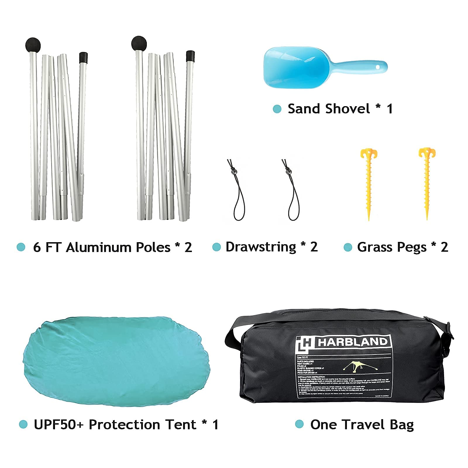HARBLAND Beach Tent, Portable Beach Canopy UPF50+ with Carry Bag for Outdoors, Backyards, Adults and Babies(7X7 FT, 2 Poles, 2-4 People)