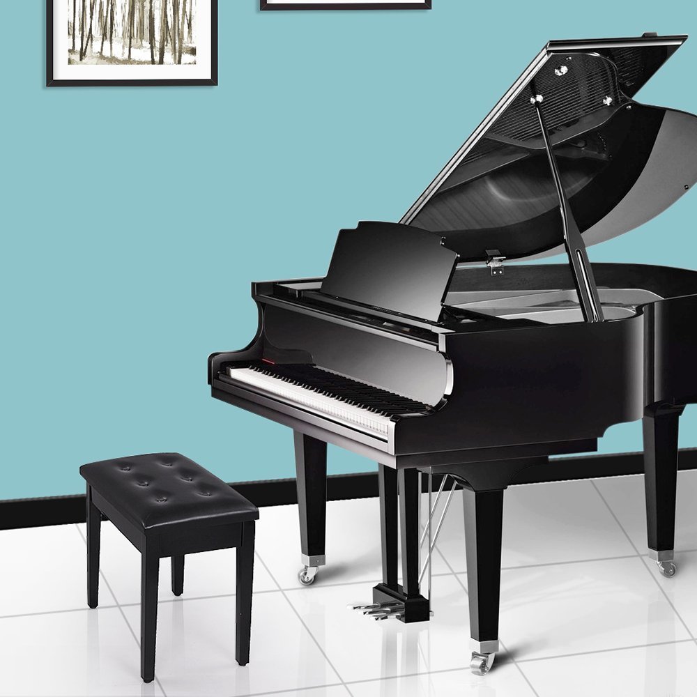 Haicool TOYEEKA Black 29'' Solid Wood PU Leather Double Duet Piano Stool Keyboard Bench with Storage, Load 440lb