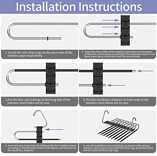 Upgrade 9 Layers Pants Hangers Space Saving, 2 Pack Non Slip Stainless Steel Multifunctional Pants Rack Closet Pant Hanger Organizer with Hooks for Pants Jeans Trousers Dorm Room Essentials, Black
